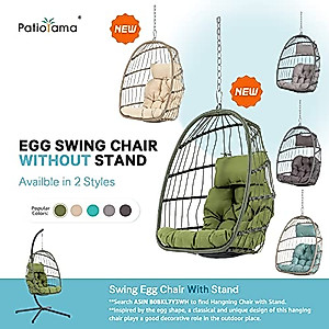 Patiorama Indoor Outdoor Egg Swing - Rattan Hanging Chair w/Cushion, 350lbs Capacity, All Weather Foldable Hammock Chair for Bedroom, Porch (Olive Green)
