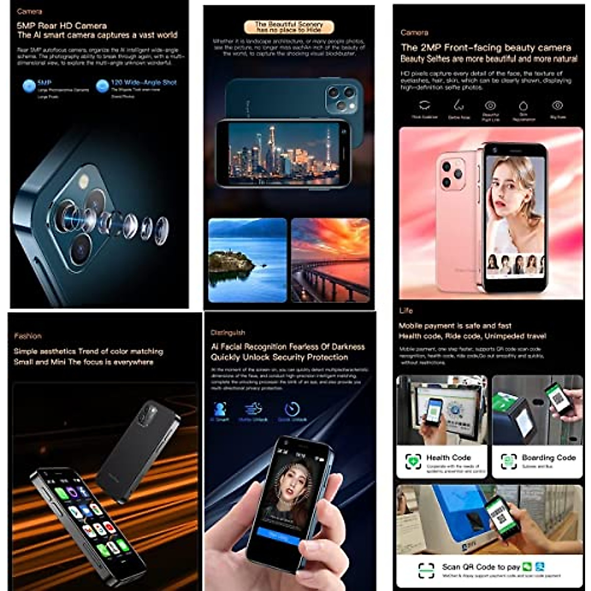 Global Version Soyes XS12 Mini 4G Smartphone 3.0 Inch Dual Sim Ultra Thin Unlocked Card Mobile Phone WiFi Bluetooth Hotspot Student Pocket Cellphone (Black 64GB)