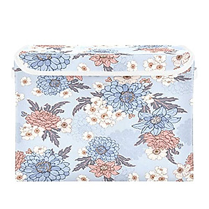 Kigai Storage Basket Floral Pattern Storage Boxes with Lids and Handle, Large Storage Cube Bin Collapsible for Shelves Closet Bedroom Living Room, 16.5x12.6x11.8 In