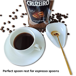 Coffee Spoon Rest and Spoon, Ceramic Coffee Spoon Holder, Small Spoon Rest for Coffee Stirrers, Teaspoon, Bar Spoon, Coffee Bar Accessories, Coffee Station Décor (Gold spoon+Spoon rest)