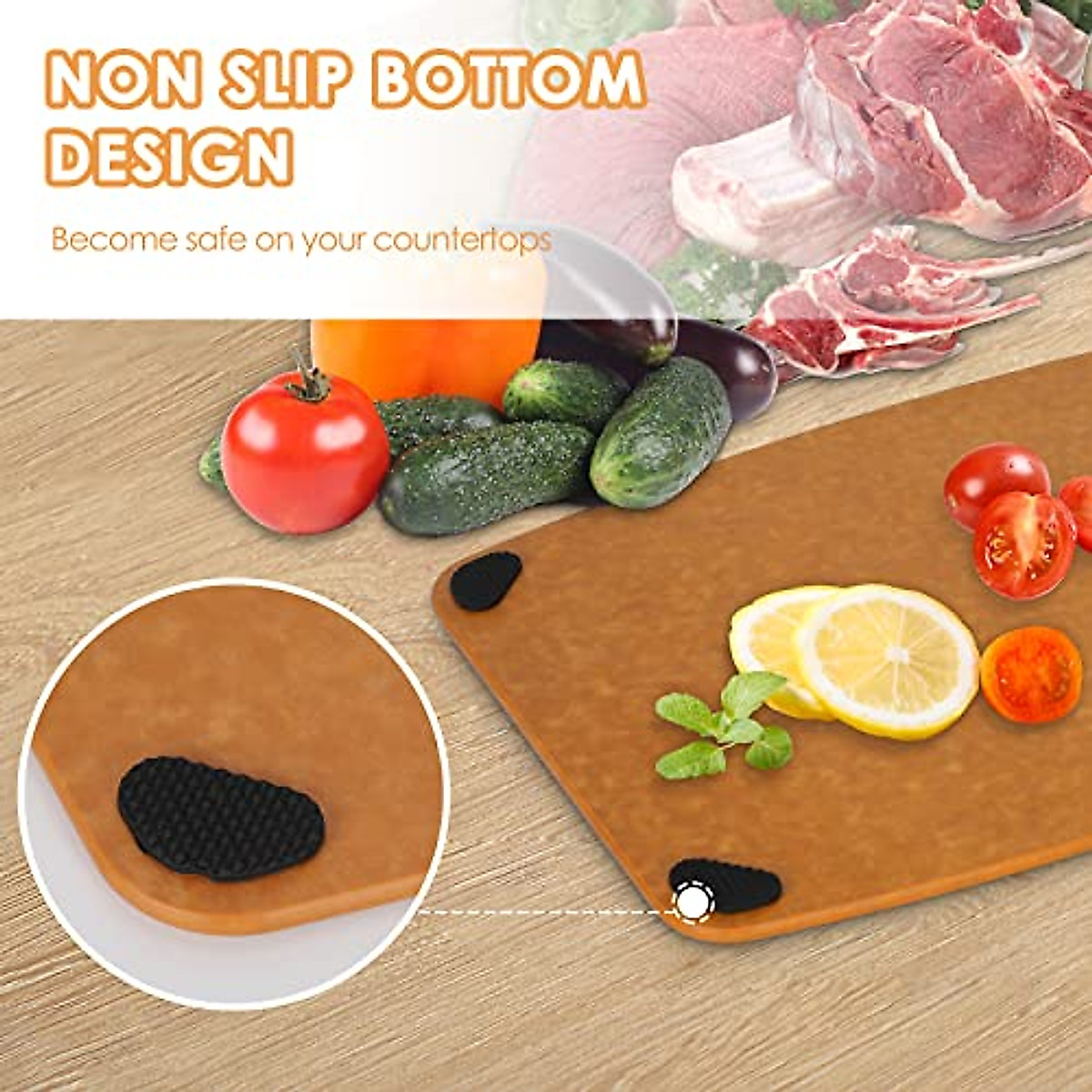 Cutting Boards for Kitchen Set of 3, Wood Cutting Boards with Holder, Non Slip Chopping Boards - Medium & Large Bamboo Cutting Boards, Kitchen Chopping Board for Meat Cheese board
