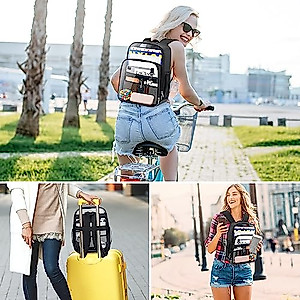 KETIEE Clear Backpack Heavy Duty, Stadium Approved Clear Bag Leather with Trolley Sleeve, Large Waterproof Transparent Backpack for Adults Work Travel Sports Concerts (Black)