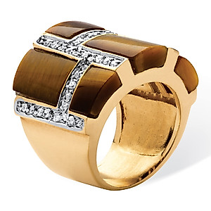 PalmBeach Yellow Gold-plated Emerald Cut Genuine Brown Tiger's Eye Ring Sizes 5-11 Size 8