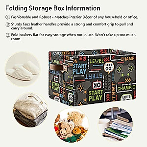 Foldable Storage Basket for Toys,Game Decorative Organizer Basket with PU Handles, Baskets for Shelves Home Closet Bedroom Living Room - 1 Pack