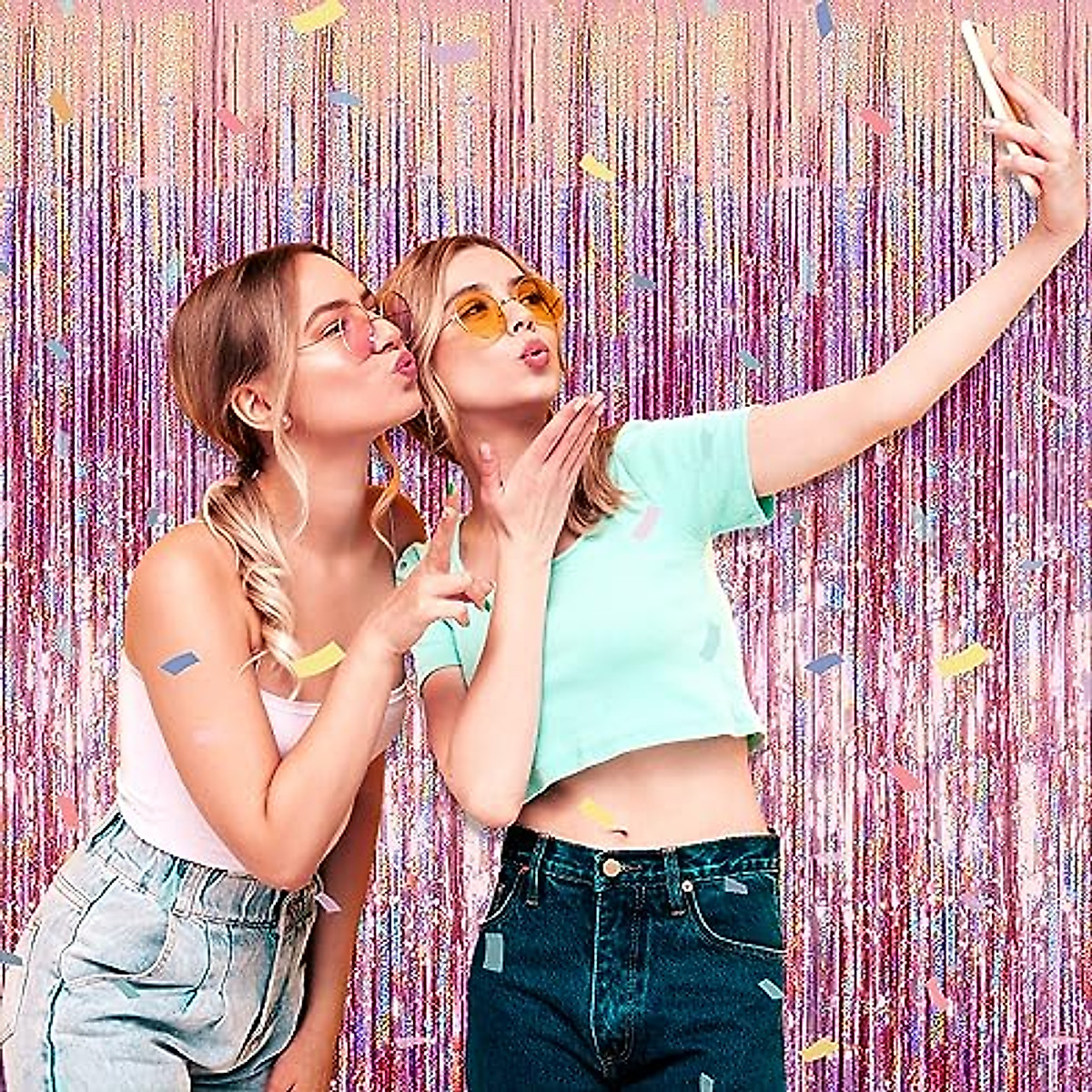 6 Pack Rose Gold Foil Fringe Curtain Backdrop, 3.28Ft x 8.2Ft Metallic Tinsel Foil Fringe Streamer Curtains for Photo Booth, Christmas, Halloween, Birthday, Wedding Party Decorations