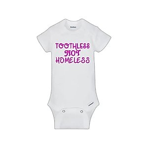 Bravotv Real Housewives of Beverly Hills Baby Bodysuit Onesie - Toothless Not Homeless (6-9 Months, White/Hot Pink)