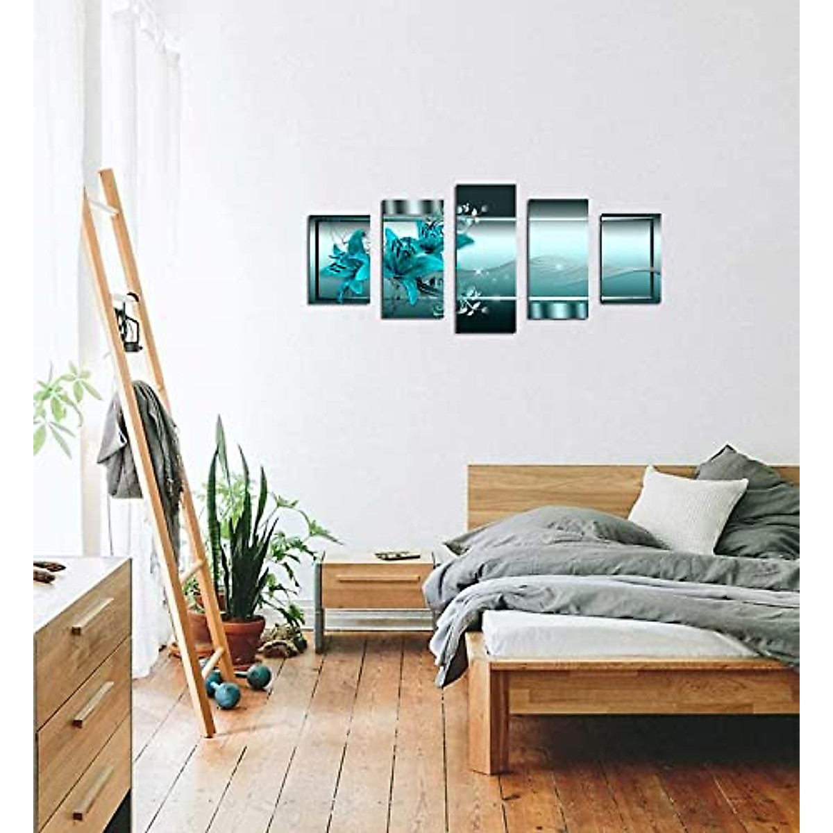 poetart Wall Decor for Bedroom, Wall Decor Living Room, Teal Flower Picture Canvas Print Wall Art Bedroom