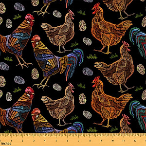 Colorful Chicken Fabric by The Yard Cute Farm Animal Eggs Pattern Print Fabric for Kids Teens Adults Rustic Farnhouse Style Fabric for Room Decor and DIY Upholstery 5 Yards