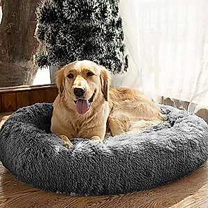 MFOX Calming Dog Bed (L/XL/XXL/XXXL) for Medium and Large Dogs Comfortable Pet Bed Faux Fur Donut Cuddler Up to 25/35/55/100lbs