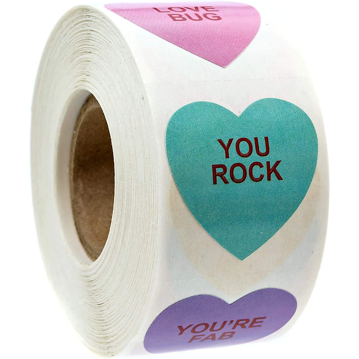 Valentine Candy Hearts Stickers / 500 Valentine's Day Labels / 1 1/8" Heart Envelope Seals