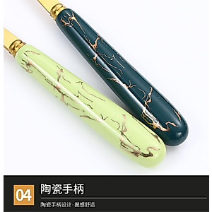 24 Pieces Imitation Marbled Ceramic Handle Kitchen Stainless Steel Silverware Tableware Flatware Cutlery Knives Forks Spoons Set for 6 People,With Cutlery Hanging Rack (Solid Color,Black)