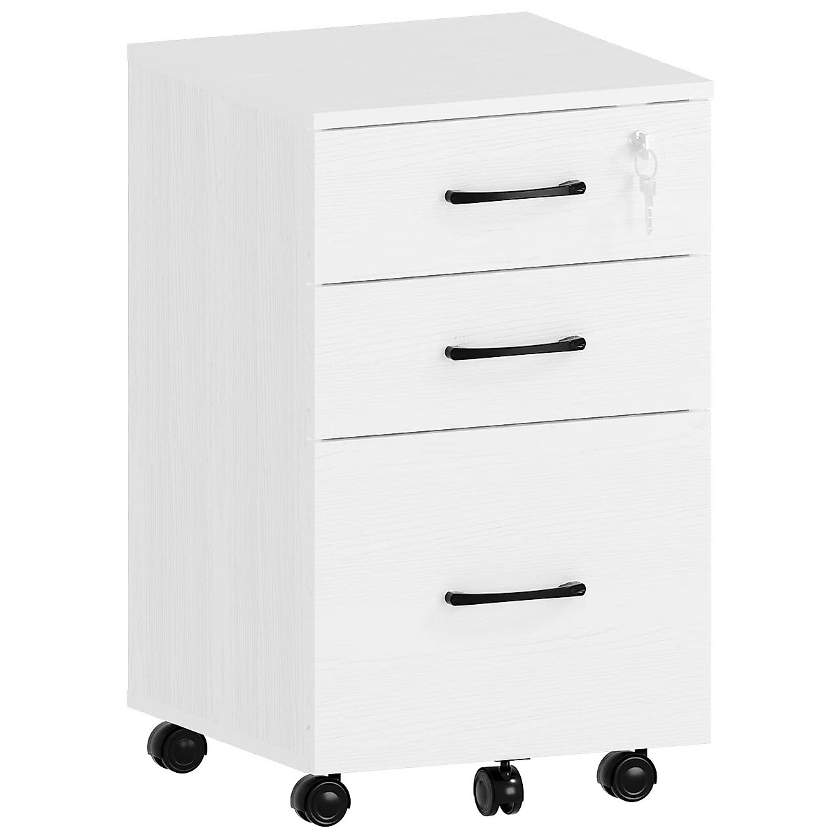 3 Drawer Wood Mobile File Cabinet with 1 Lock, Under Desk File Cabinet with 5 Wheels, Rolling Filing Cabinet for Home Office, Filing Cabinet Organizer, for Letter Sized Documents (Black)