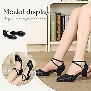 HIPPOSEUS Women's Glitter Latin Dance Shoes Black Closed Toe Ladies Ballroom Salsa Dancing Shoes for Wedding Party, 6.5 B(M) US