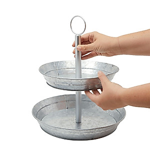 Rustic 2 Tier Galvanized Serving Tray, Farmhouse Kitchen Decor (12 x 13.5 In)