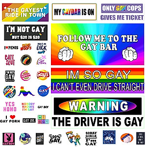 38 PCS The Original Funny Gay LGBT Prank Bumper Stickers [Updated] Extra Large for Cars, Trucks and Luggage I Am So Gay I Can't Even Drive Straight Sticker Variety Pack