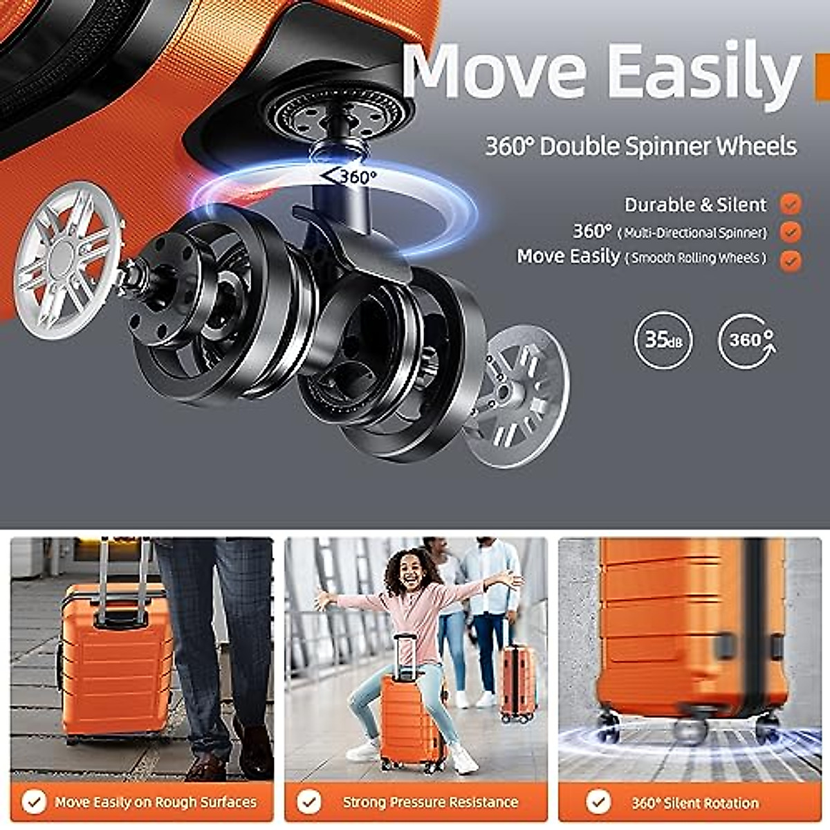 SHOWKOO Luggage Sets Expandable PC+ABS Durable Suitcase Sets Double Wheels TSA Lock 4 Piece Luggage Set Orange