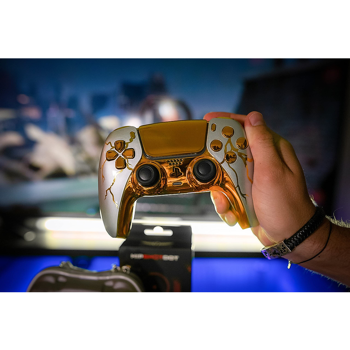 MODDEDZONE Wireless Controller for PS5 with Exclusive and Unique Designs Compatible with PlayStation 5 - The Ideal Christmas Gift for Gaming Enthusiasts - Expertly Crafted in USA Gold Thunder