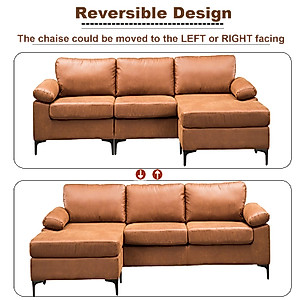 HOOOWOOO 100" L Shaped Couch with Reversible Chaise Living Room Couch Modern Sofa Set for Small Living Room Apartment Space,Brown Faux Suede