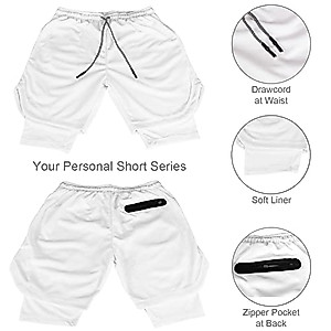 Ouber Men's 2-in-1 Running Shorts 7" Workout Training Jersey Short (White,XL)