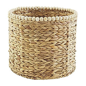 Mud Pie Hyacinth Beaded Basket Set, Brown, small 9" x 12" dia | large 11" x 14" dia