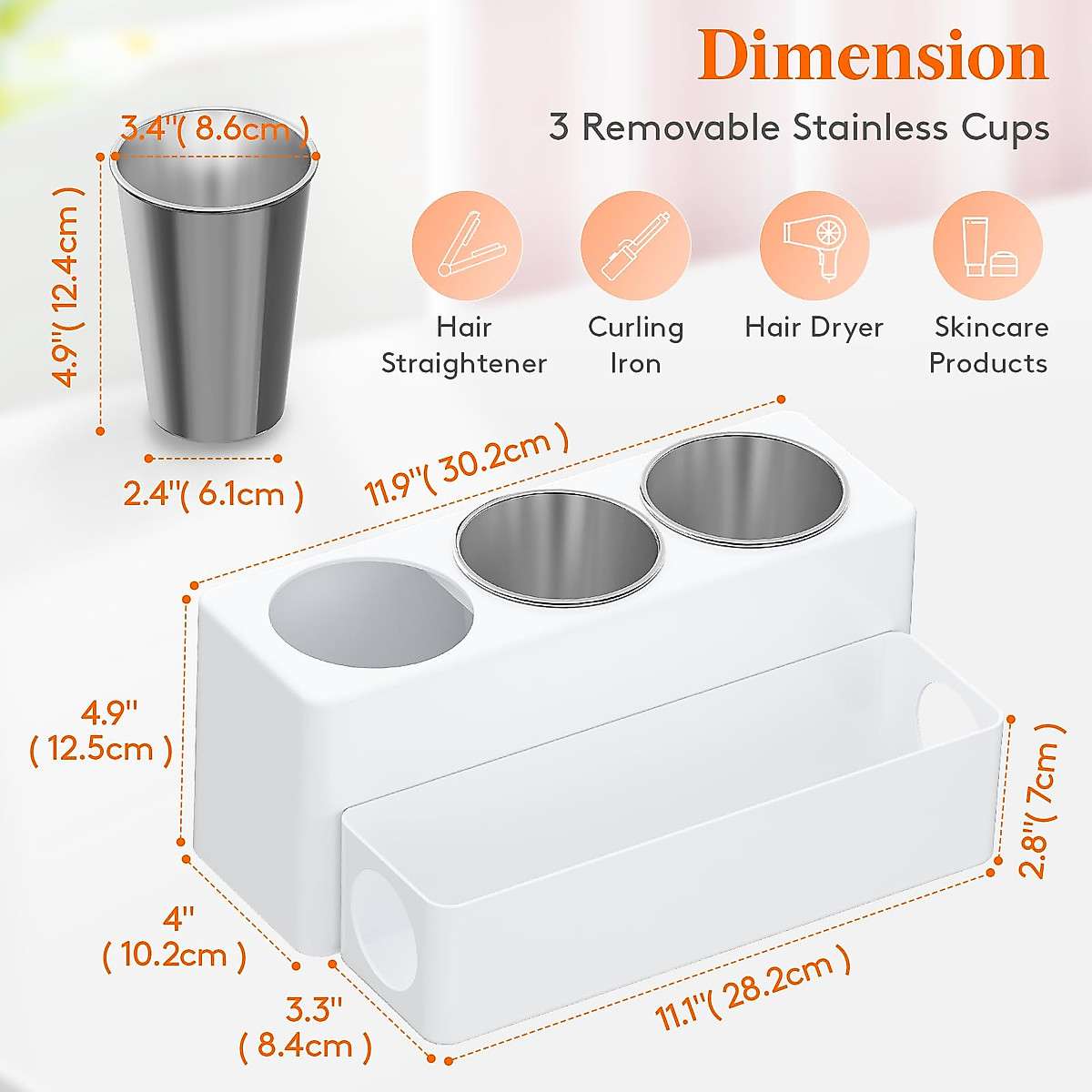 Lifewit Hair Tool Organizer, Hair Blow Dryer Holder Countertop, Removable Acrylic Hair Brush Storage Stand for Curling Iron/Hair Styling Tools/Makeup Accessories in Bathroom, Vanity, Kitchen