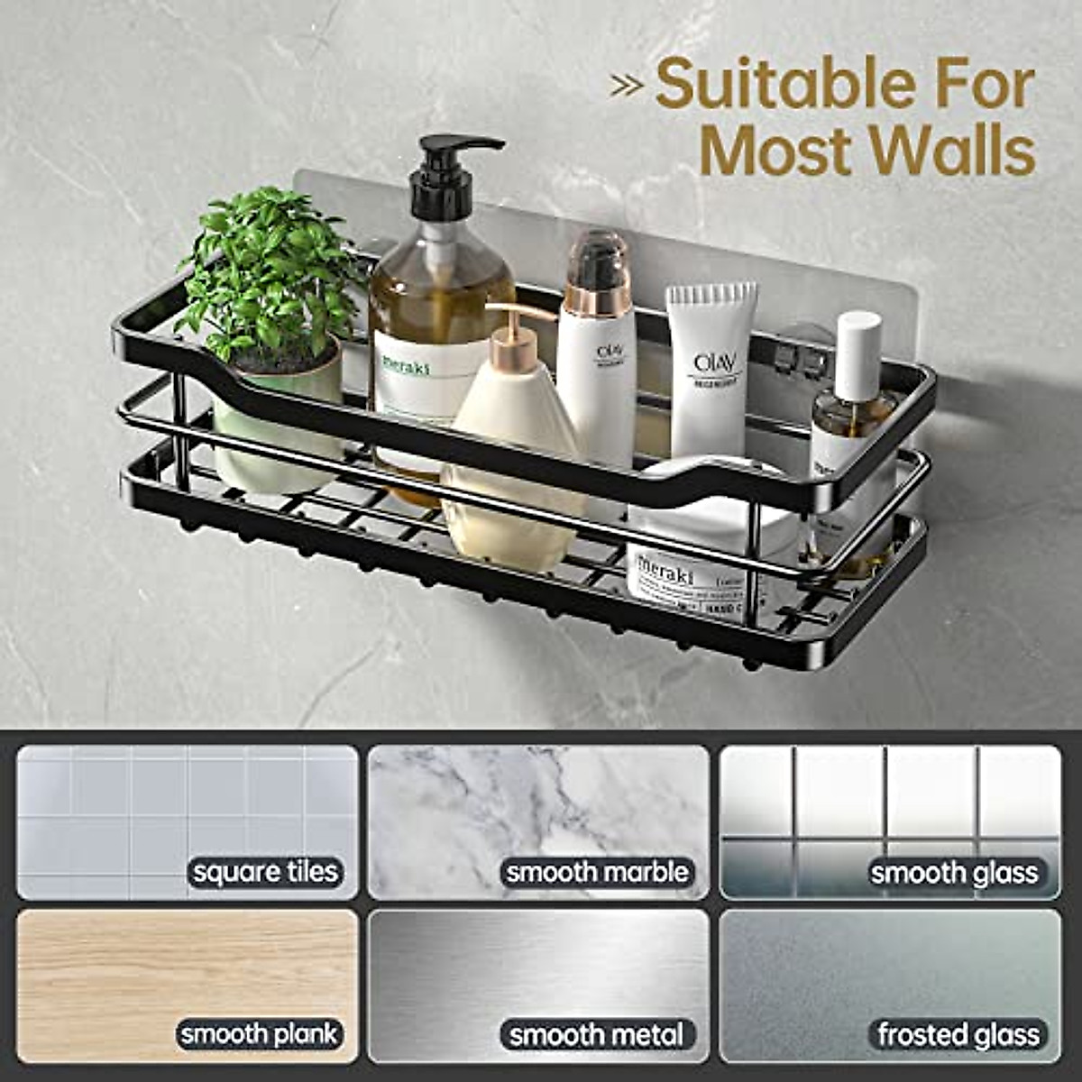 TOPCHASE Shower Caddy, Shower Organizer Adhesive, Shower Shelves 3 Pack No Drilling, Rustproof Shower Rack With Soap Holder, Black Shower Storage Basket for Inside Shower Bathroom Organization