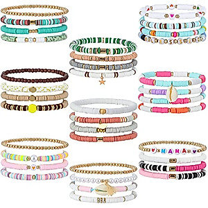 Jadive 36 Pcs Heishi Clay Bead Bracelet Stackable Stretch Women Jewelry Bracelets Y2k Bracelets Colorful Beaded Bracelets for Women Boho Aesthetic Surfer Beach Preppy Bracelet