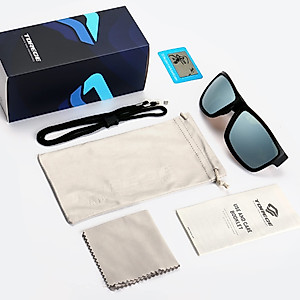 TOREGE Polarized Sunglasses for Men Mirrored Sunglasses Women Trendy UV Protection for Sports Floating Running Fishing (Matte Black Frame & Smoky Silver Mirrored REVO Lens)