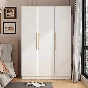 FAMAPY 3 Doors Wardrobe with Shelevs, Armoire Wardrobe Closet with Hanging Rod, Wooden Handles, Armoire Closet for Bedroom White (47.2”W x 18.9”D x 70”H)