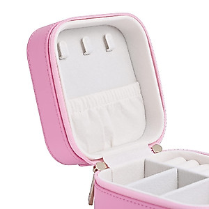 Luxury Leather Travel Jewelry Box for Women Mini Organizer Small Jewelry Portable Travel Case for Rings Earrings Necklace Multifunctional Storage Mother's Day Gift Women Wife Daughter Gift (PINK)