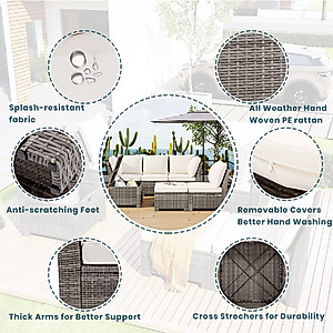 SZUBEE Patio Furnitre 5-Piece All-Weather Brown PE Rattan Wicker Sofa Set-Perfect for Outdoor Sectional Furniture Setups, Beige