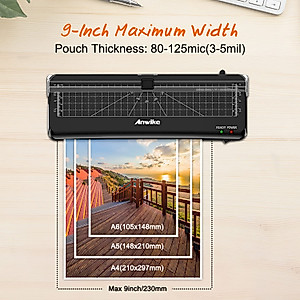 ANWIKE Laminator Machine, Laminate up to 9-Inch A4 Paper with 20 Thermal Laminating Pouches Sheets Trimmer and Corner Rounder for Home Office School Use, 90s Fast Warm-up