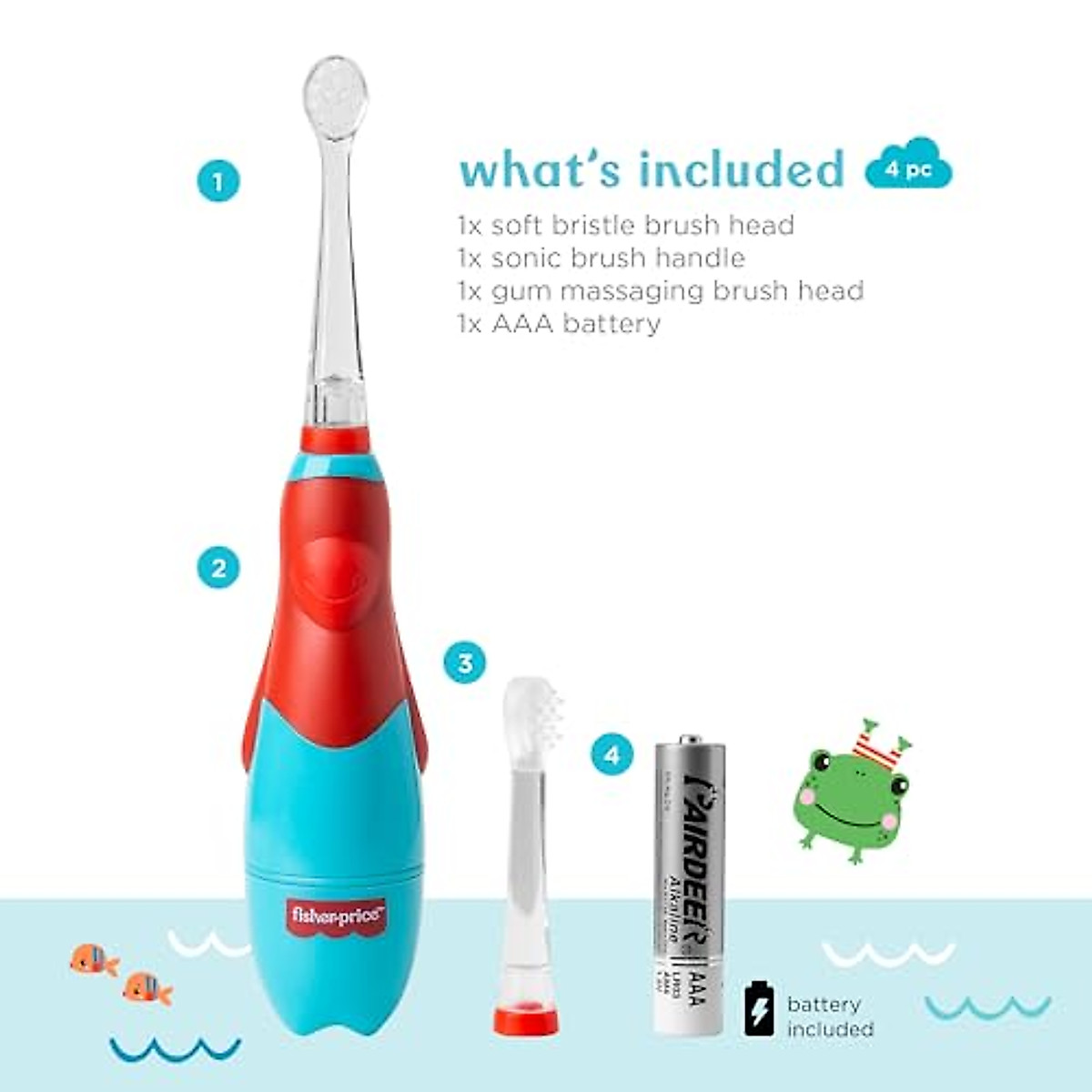 Fisher-Price My First Soniclean Baby Toothbrush, Extra Soft Bristles, First Baby Electric Toothbrush, Baby Teethers, Baby Teething Relief, Kids Toothbrushes