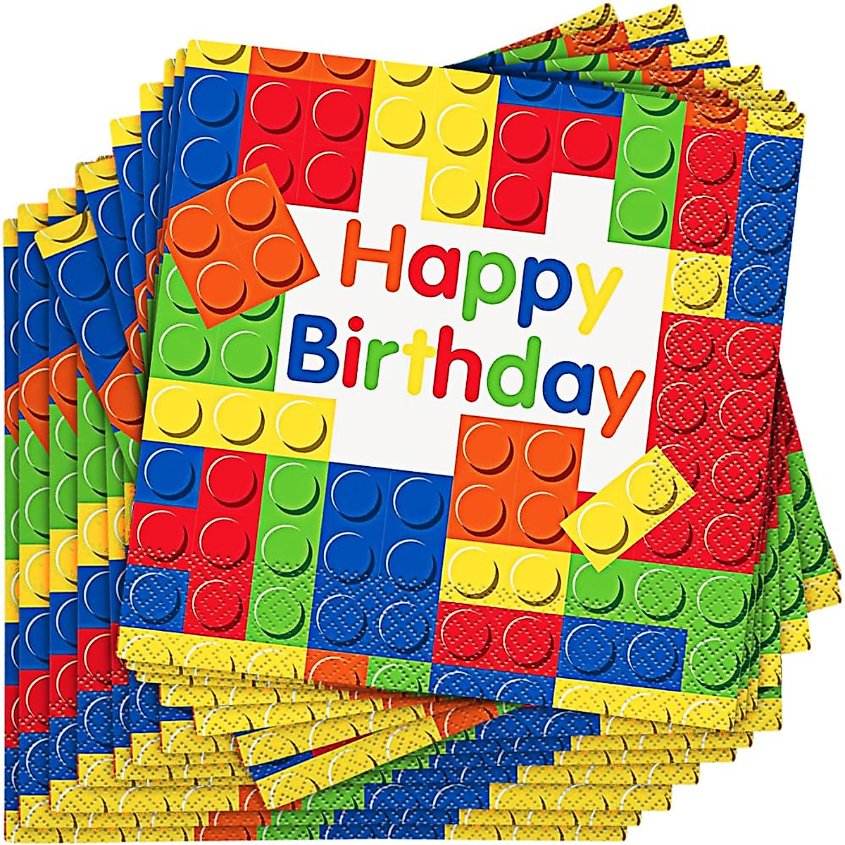 Bold & Bright Building Blocks Birthday Luncheon Napkins (Pack of 16) - Sturdy & Stylish Design - Perfect Party Essential for LEGO Lovers