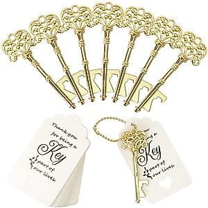 WODEGIFT 20 PCS Key Bottle Openers,Vintage Skeleton Key Bottle Opener,Wedding Favors Bottle Opener with 20Pcs Tag Cards and 20Pcs Key Chains(Gold）