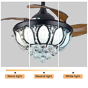 DYRABREST Invisible Ceiling Fan with Retractable Blades and Remote Control 36inch Ceiling Fan Light Covers Crystal Chandelier Fan Light Bladeless Ceiling Fan for Livingroom Bedroom Home (36 inch)