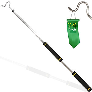 Clothes hook pole, closet hook to reach high hangers 36-46" Lightweight Spliceable S Hooks and Foam Handles (black)