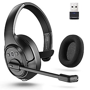 EKSA Trucker Bluetooth Headset, 164ft Wireless Headphones for PC with AI Noise Cancelling Microphone & USB Dongle, 57Hrs Worktime, Computer Headset with Mute Button for Cell Phone Office Work Skype