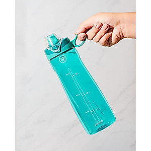 Pogo 32oz Plastic Resuable Water Bottle 2-Pack with Chug Lid and Carry Handle, BPA Free, Sport and Travel Friendly, Dishwasher Safe, Aquaviva/Pink Satin