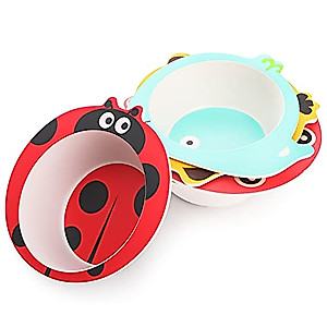 ZEAYEA 6 Pack Bamboo Kids Bowls, 12 Oz Durable Animal Shape Bowls for Kids Children, BPA Free Reusable Snack Bowl, Dinner Tableware for Serving Soup, Cereal, Pasta, Ice Cream