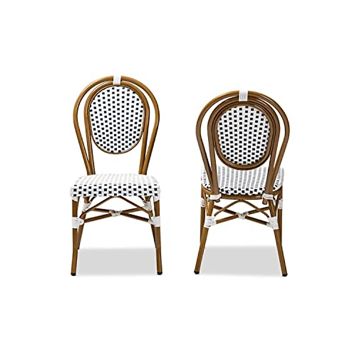 Baxton Studio Gauthier Classic French Indoor and Outdoor Navy and White Bamboo Style Bistro Stackable Dining Chair Set of 2