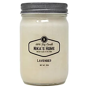 Nika's Home Lavender Soy Candle 12oz Mason Jar Non-Toxic White Soy Candle Handmade, Long Burning 50-60 Hours Highly Scented All Natural, Clean Burning Large Candle Gift Décor