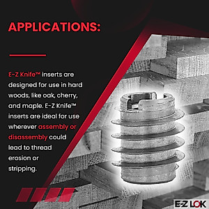 E-Z LOK Knife Threaded Insert for Hard-Wood, Stainless Steel Thread Inserts 8-32 Internal Threads, 0.375" Length Pack of 10