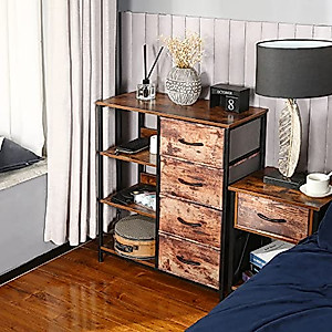 Vasfarok Nightstand End Table with Fabric Storage Drawer and Open Wood Shelf, Bedside Furniture with Steel Frame, Side Table for Bedroom, Dorm, Easy Assembly