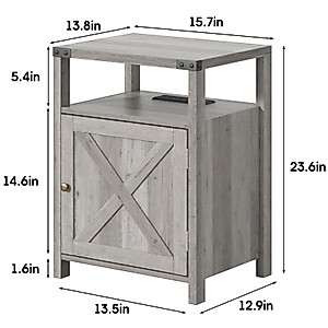 Fameill Nightstands Set of 2, Night Stand with Charging Station, Bed Side Table with Storage Cabinet, Farmhouse End Table for Living Room with USB Ports and Outlets, Gray