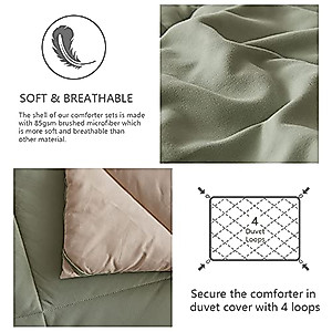 NexHome Lightweight Comforter Set Twin Size, Down Alternative Solid Comforter Set Thin Microfiber Autumn Spring Summer Winter Bedding Comforter with 1 Pillow Sham (Twin/Twin XL, Sage Green/Beige)