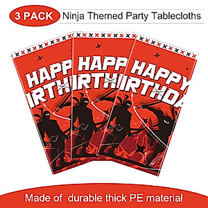 3 Pieces Ninja Pattern Tablecloths, Ninja Birthday Party Supplies Disposable Plastic Rectangular Ninja Themed Table Covers for Teens Birthday Party Decorations, 108 x 54 Inches