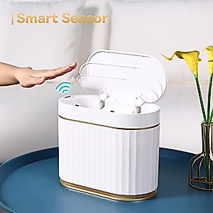 ELPHECO Mini Trash Can with Lid Small Desktop Trash Can with Lid, 1.3 Gallon Countertop Automatic Garbage Can, Small Plastic Tabletop Motion Sensor Waste Basket for Bathroom, Coffee, Bedroom, Office