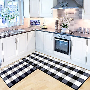 EARTHALL Buffalo Plaid Bathroom Rug Set 2 Pieces 20”x30”+20”x60”, Non Skid Washable Microfiber, Soft Absorbent Kitchen Rugs and Mats Set for Floor, Kitchen, Hallway, Bathroom, Laundry, Office