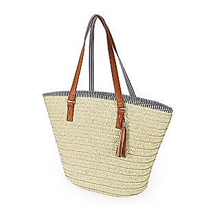 Womens Large Straw Shoulder Bag Beach Tote Handbag Purse with Tassel for Summer